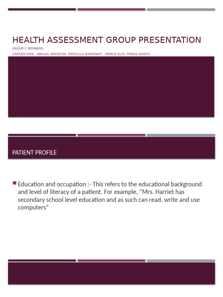 Health Assessment Group Presentation | PDF | Dehydration | Anxiety