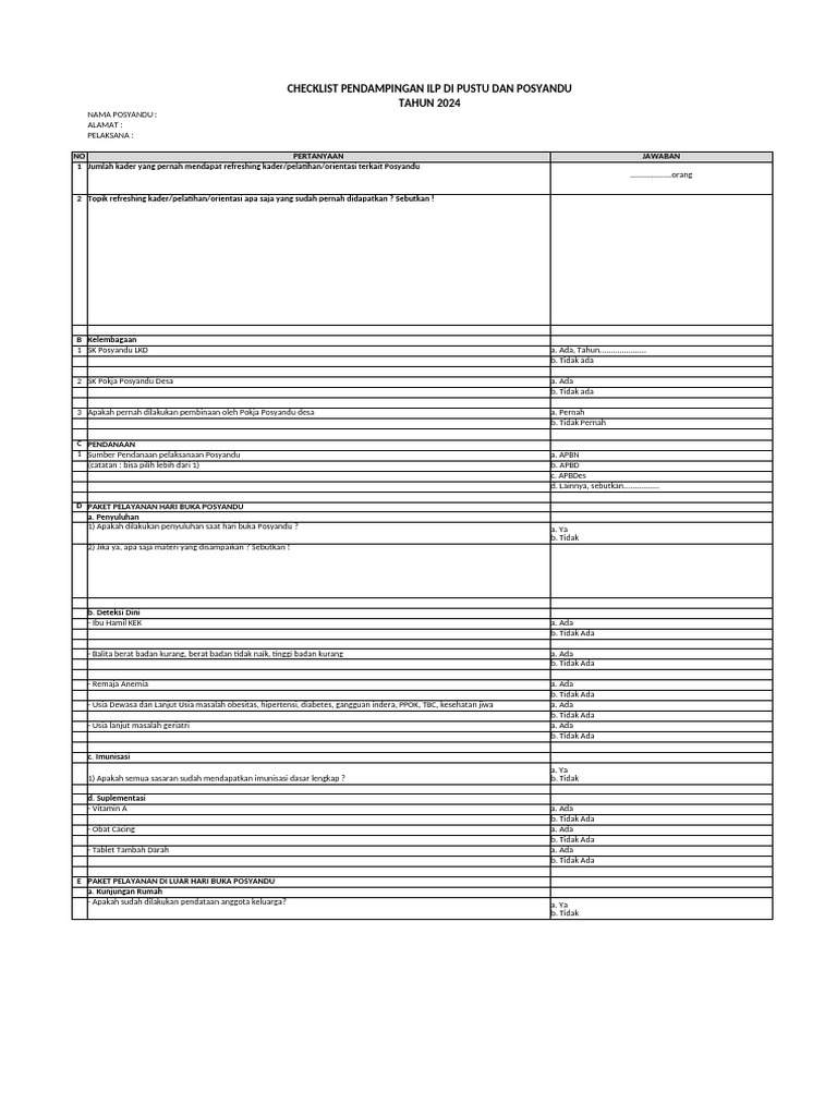 Contoh Checklist Pendampingan Ilp Di Pustu Dan Posyandu | PDF