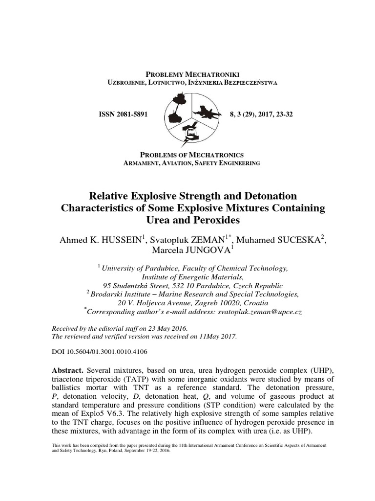 Some Properties of Explosive Mixtures Containing Urea and Peroxides ...