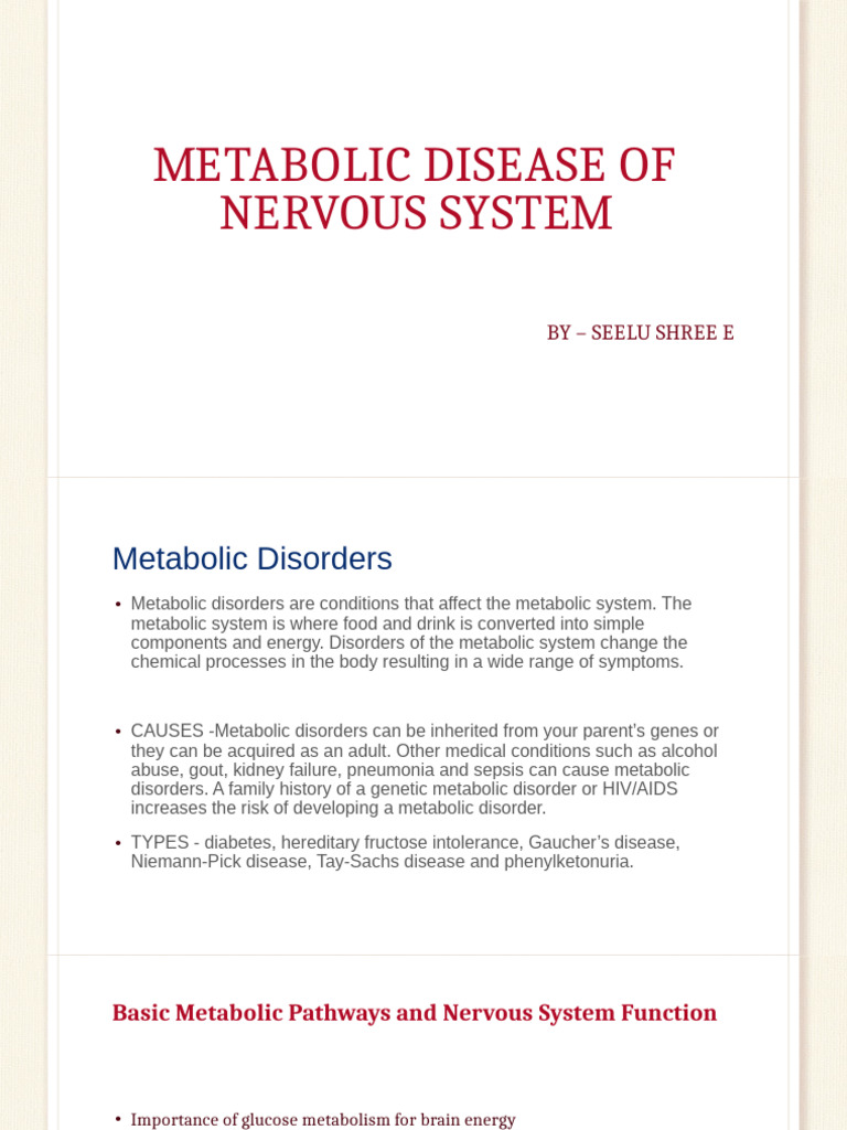 Metabolic Disorders Impacting Nervous System | PDF | Peripheral ...