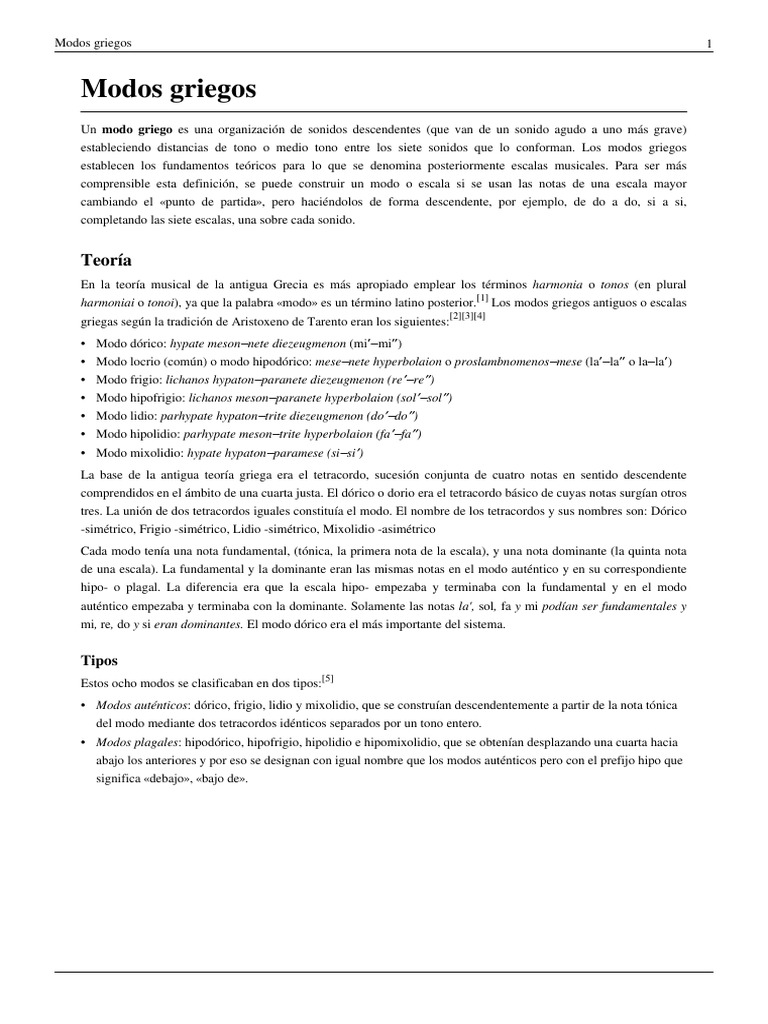 Modos Griegos | PDF | Modo (música) | Composiciones Musicales