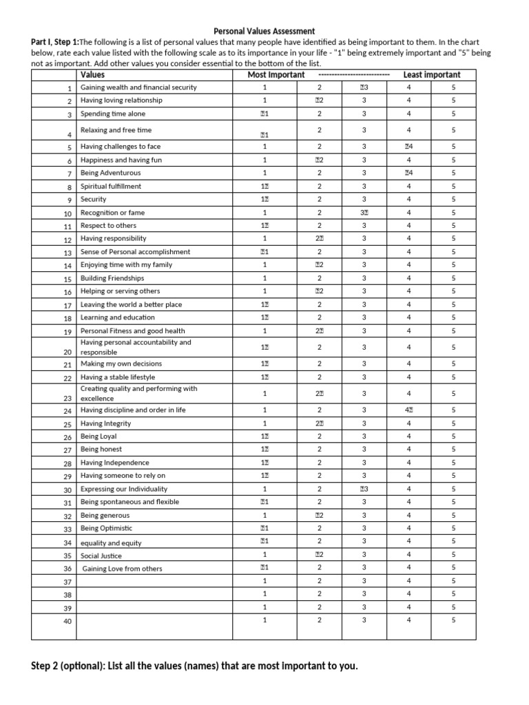 Personal Values Assessment | PDF | Psychological Concepts | Social Psychology