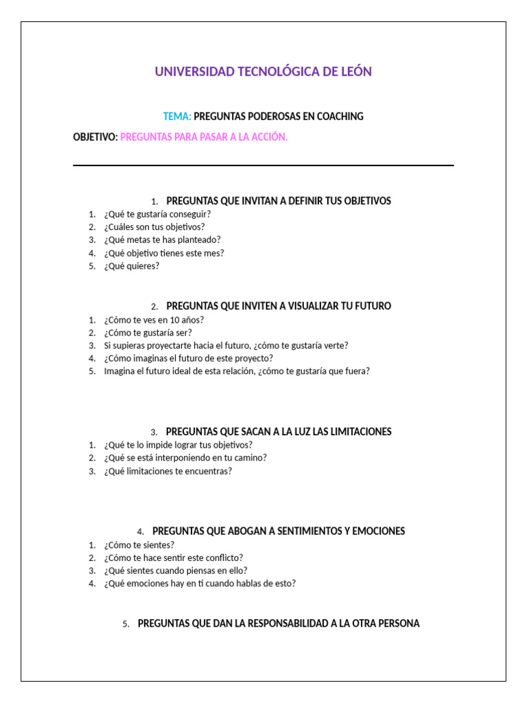 Preguntas Poderosas en Coaching | PDF