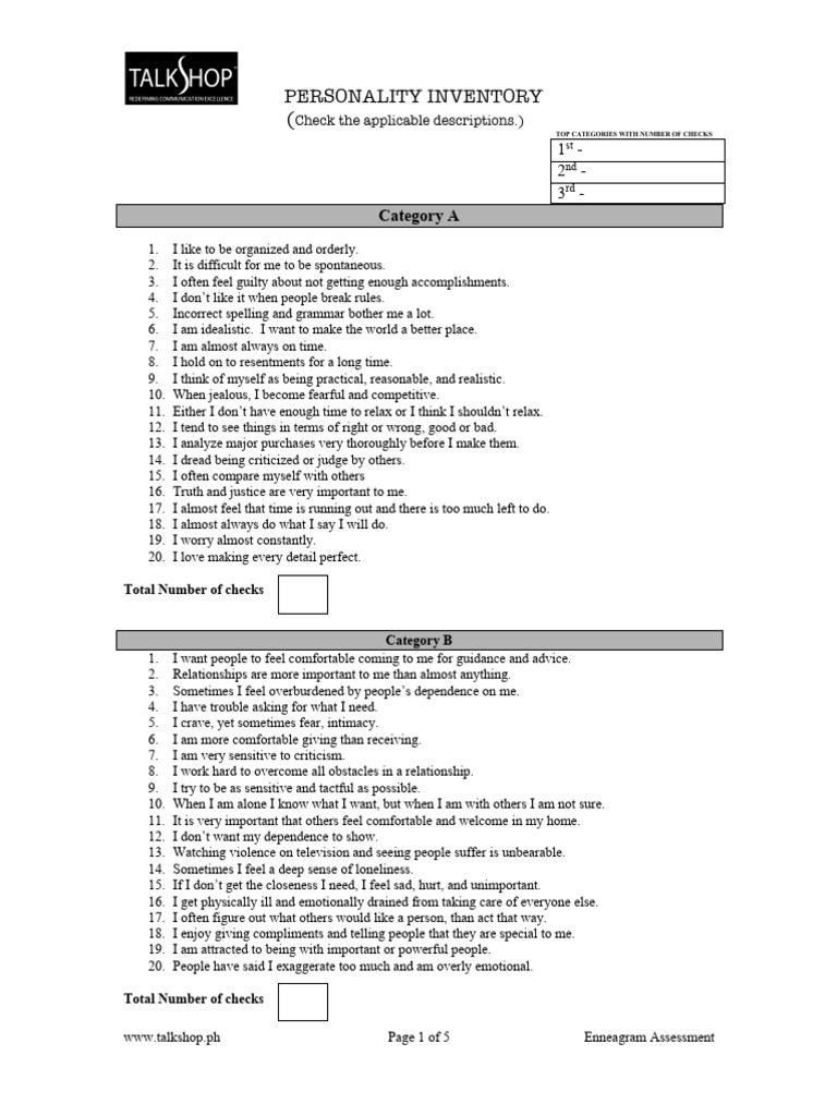Personality Profiling Test - ENNEAGRAM | PDF | Psychology