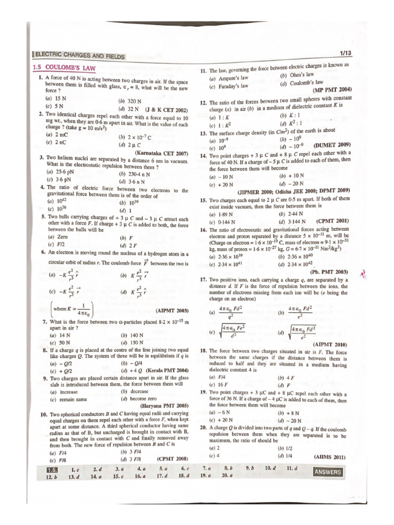Electrostatics - 1 MCQ | PDF