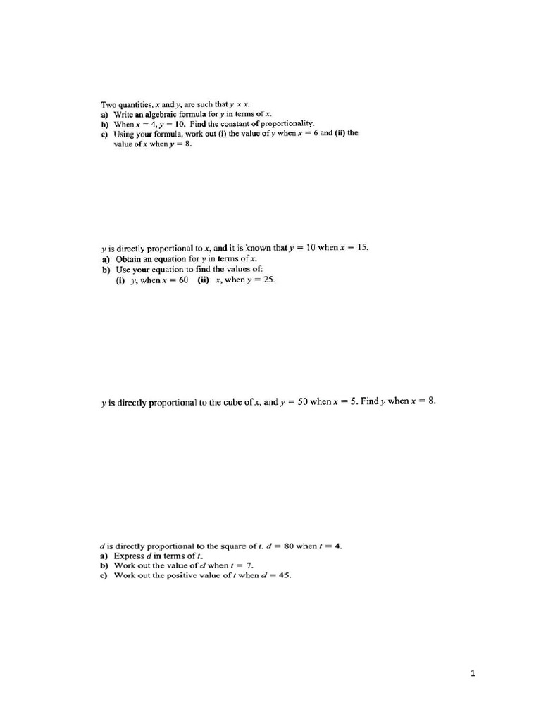 Direct Proportion Homework | PDF