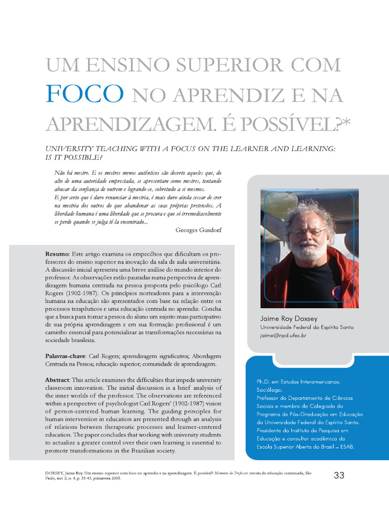 Doxsey, Jaime. Um Ensino Superior Com Foco No Aprendiz e Na ...