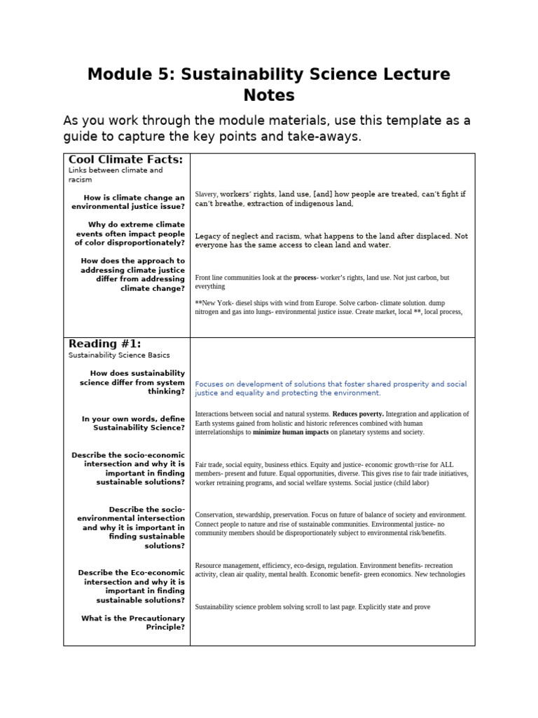 M5 Notes Template Sustainability Science | PDF | Sustainability | Nature