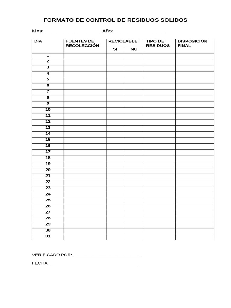 Formato de Control de Residuos Solidos | PDF