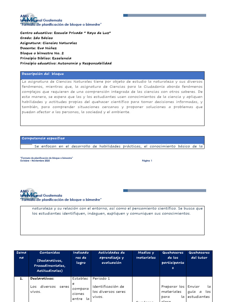Plan de Bloque 2do Bás | PDF | Biología