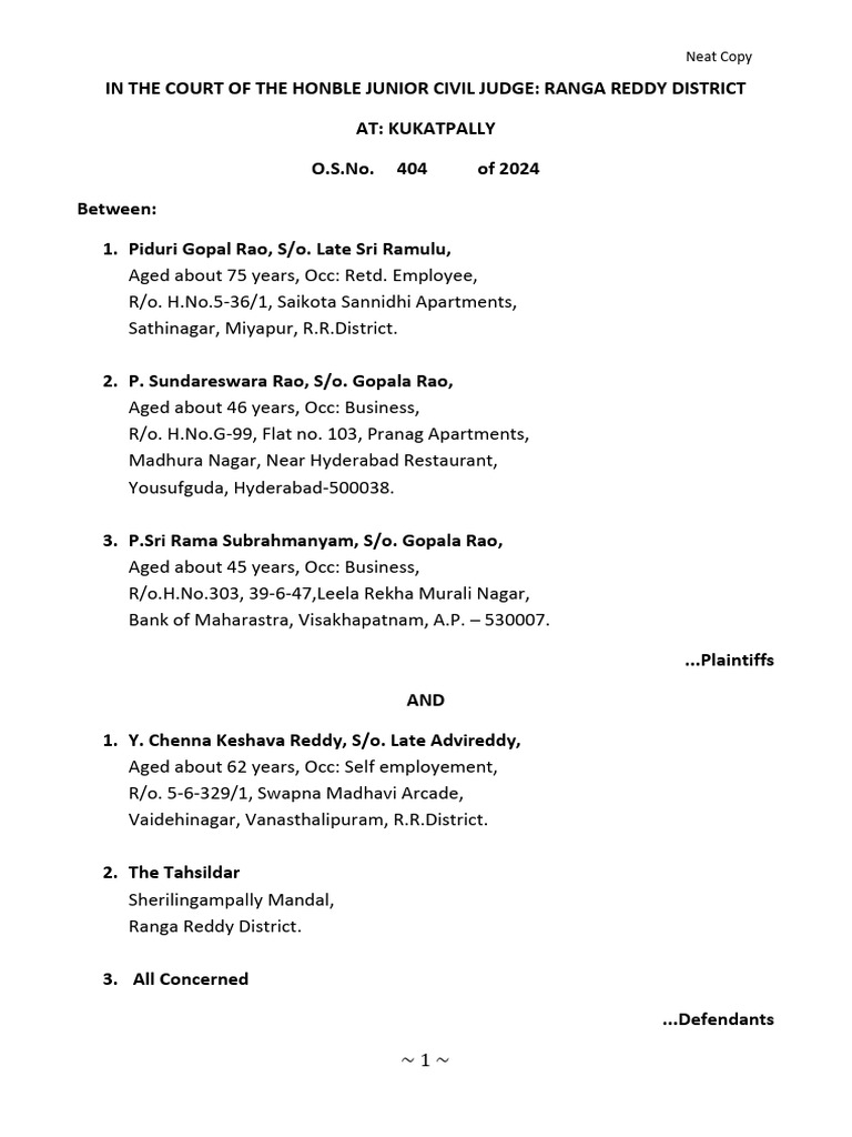 Piduri Gopal Rao SOP Suit | PDF | Lawsuit | Justice