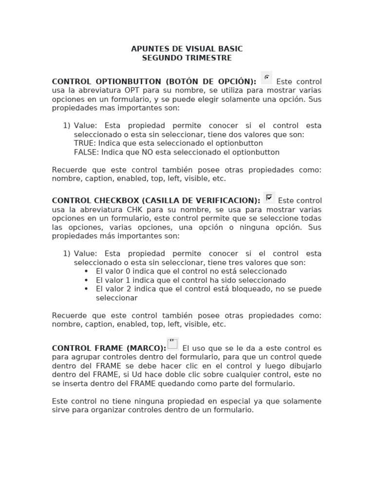 Controles en Visual Basic: Opción y Verificación | PDF