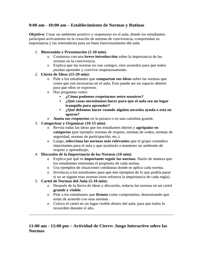 Normas y Rutinas en el Aula: Guía Práctica | PDF | Salón de clases ...
