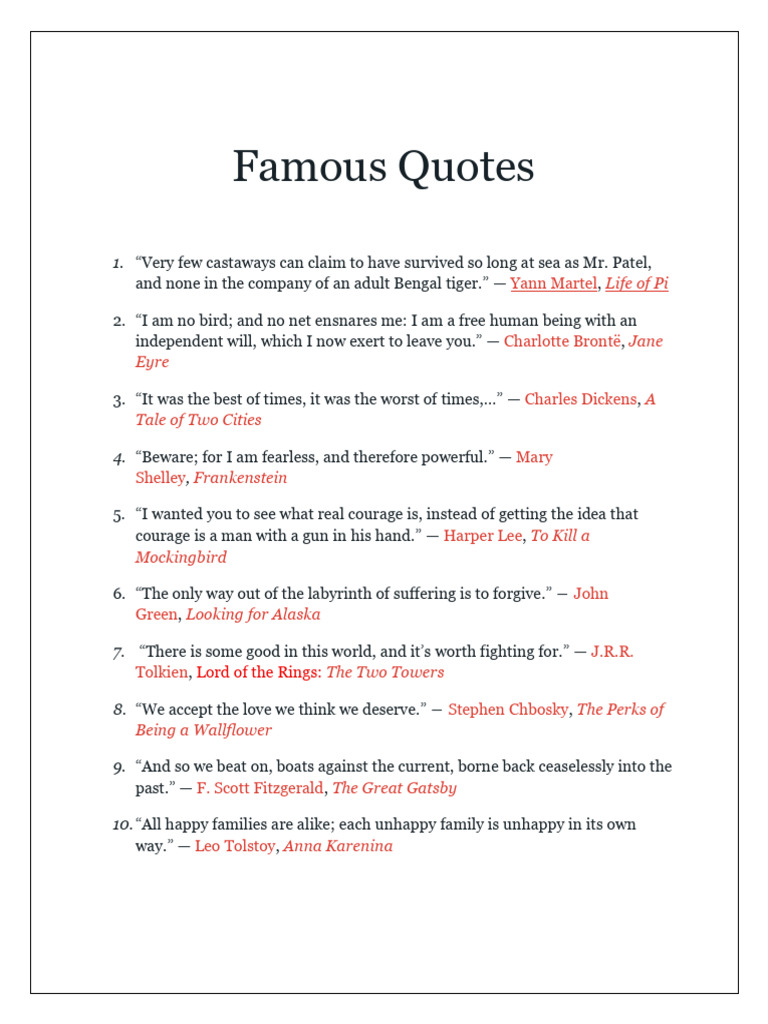 Famous Quotes from Literature | PDF | Novels