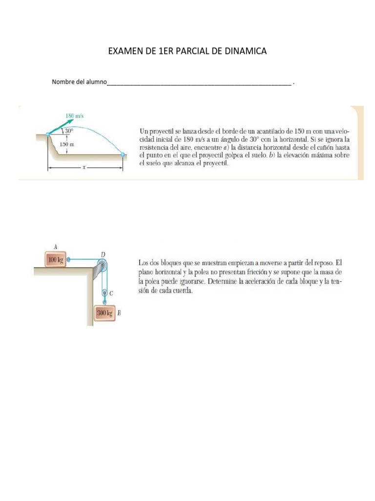Examen de ENSAYO de Dinamica. | PDF