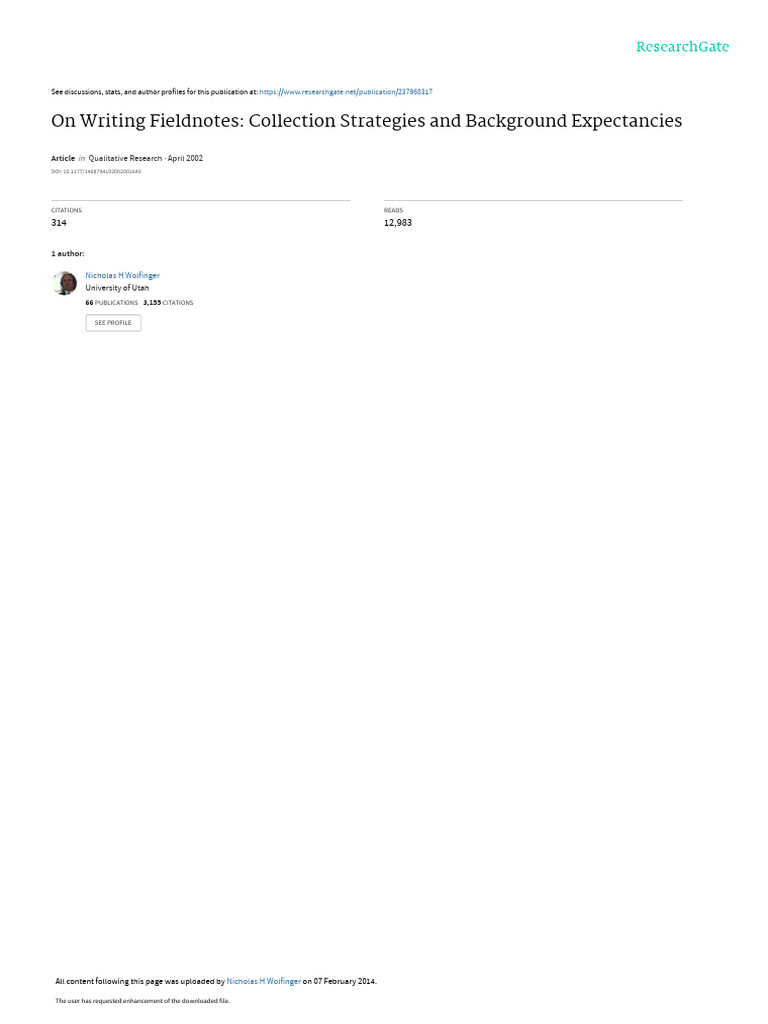 On Writing Fieldnotes Collection Strategies and Ba | PDF | Ethnography ...