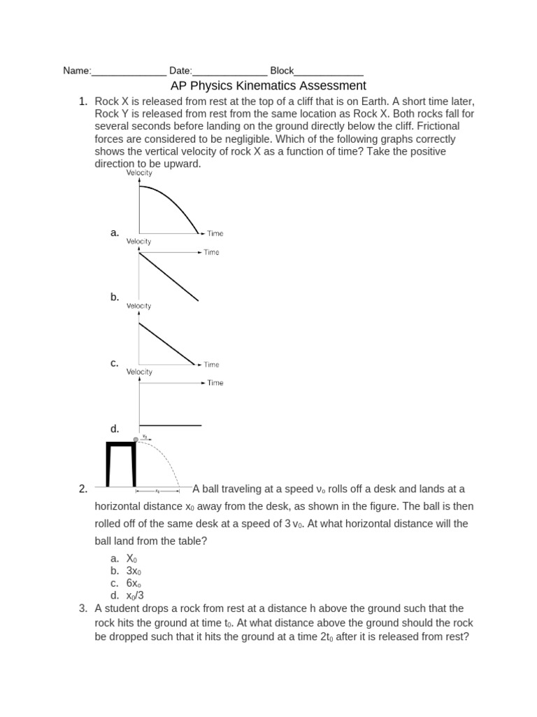 AP Physics Kinematics Assessment Test | PDF | Acceleration | Velocity