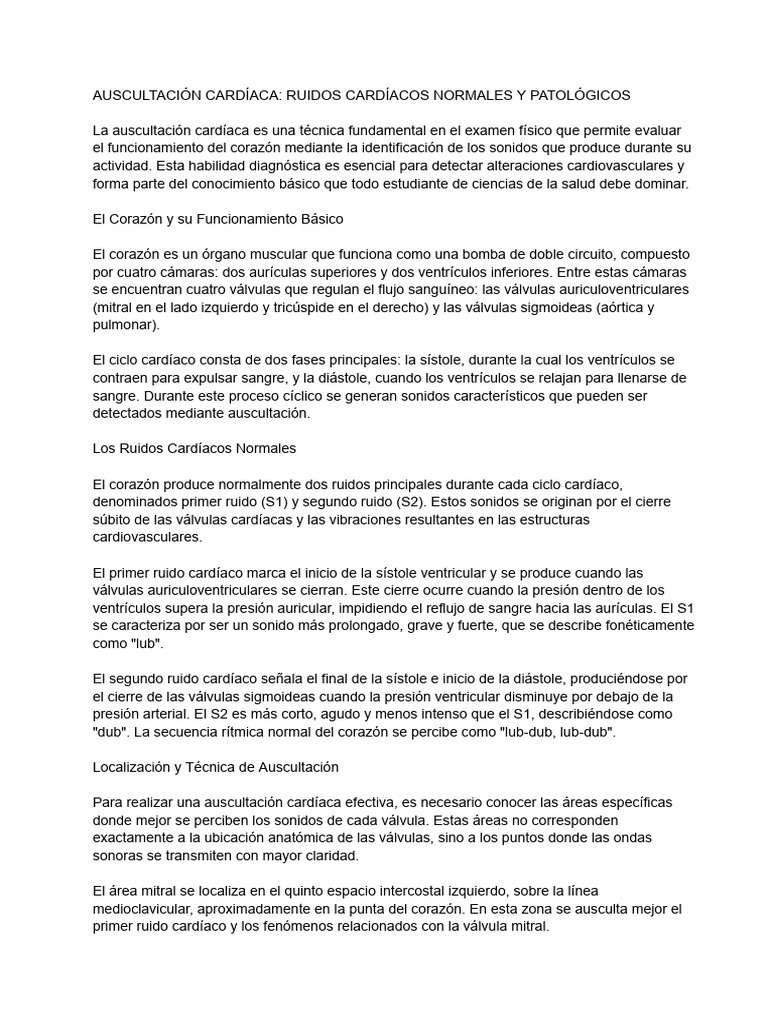 Auscultación Cardíaca - Ruidos Cardíacos Normales y Patológicos | PDF ...