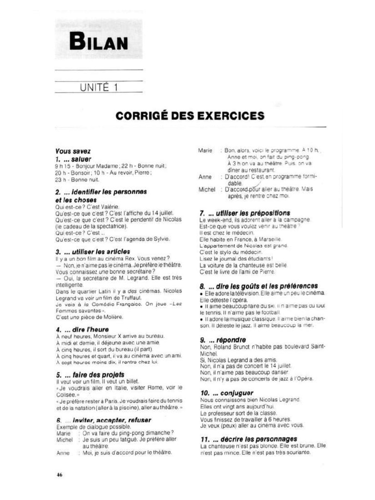 Corriges Bilan 1 | PDF