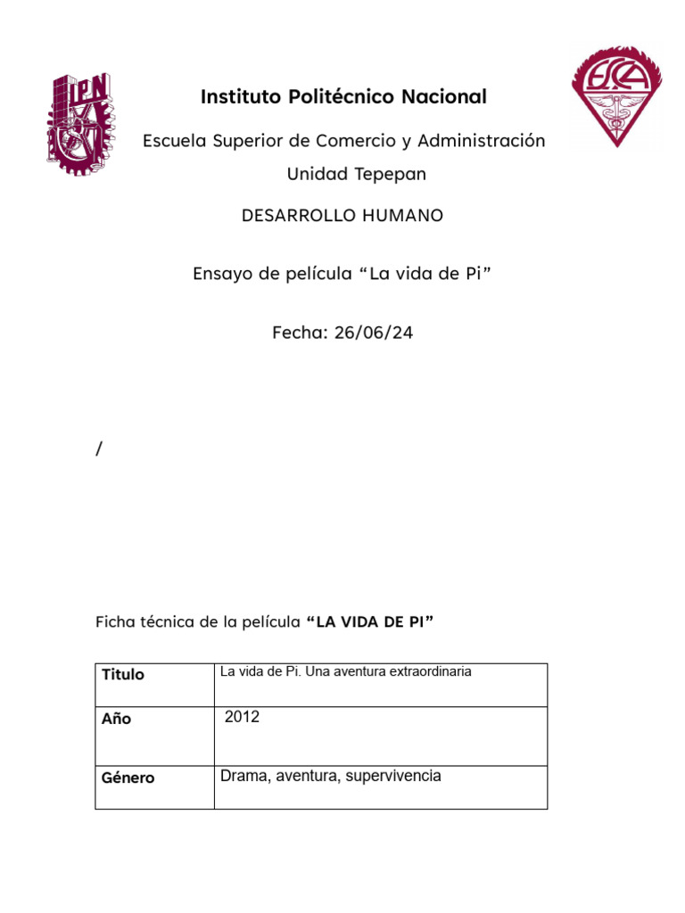 Ensayo La Vida de Pi | PDF