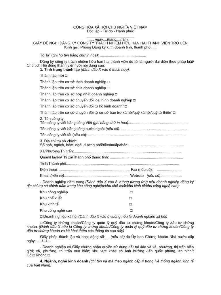 Giay de Nghi Dang Ky Doanh Nghiep | PDF