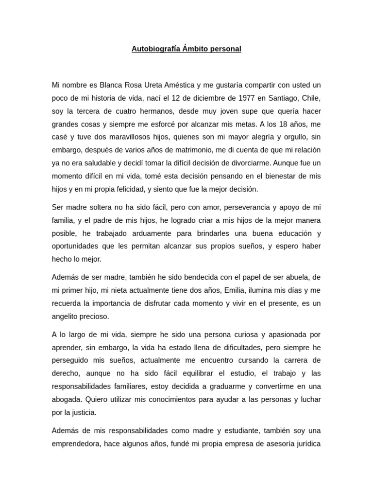 Autobiografía Ámbito Personal | PDF