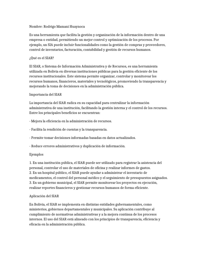 Investigación SIAR Bolivia | PDF