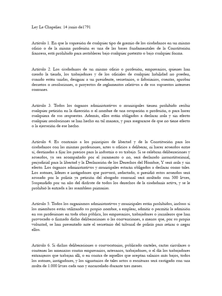 Ley Le Chapelier: Prohibición de Gremios | PDF | Gobierno | revolución ...