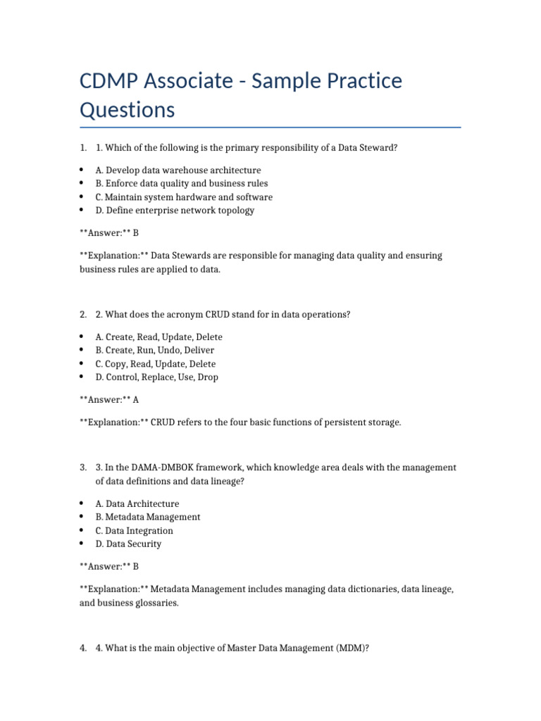 CDMP Associate Sample Questions | PDF