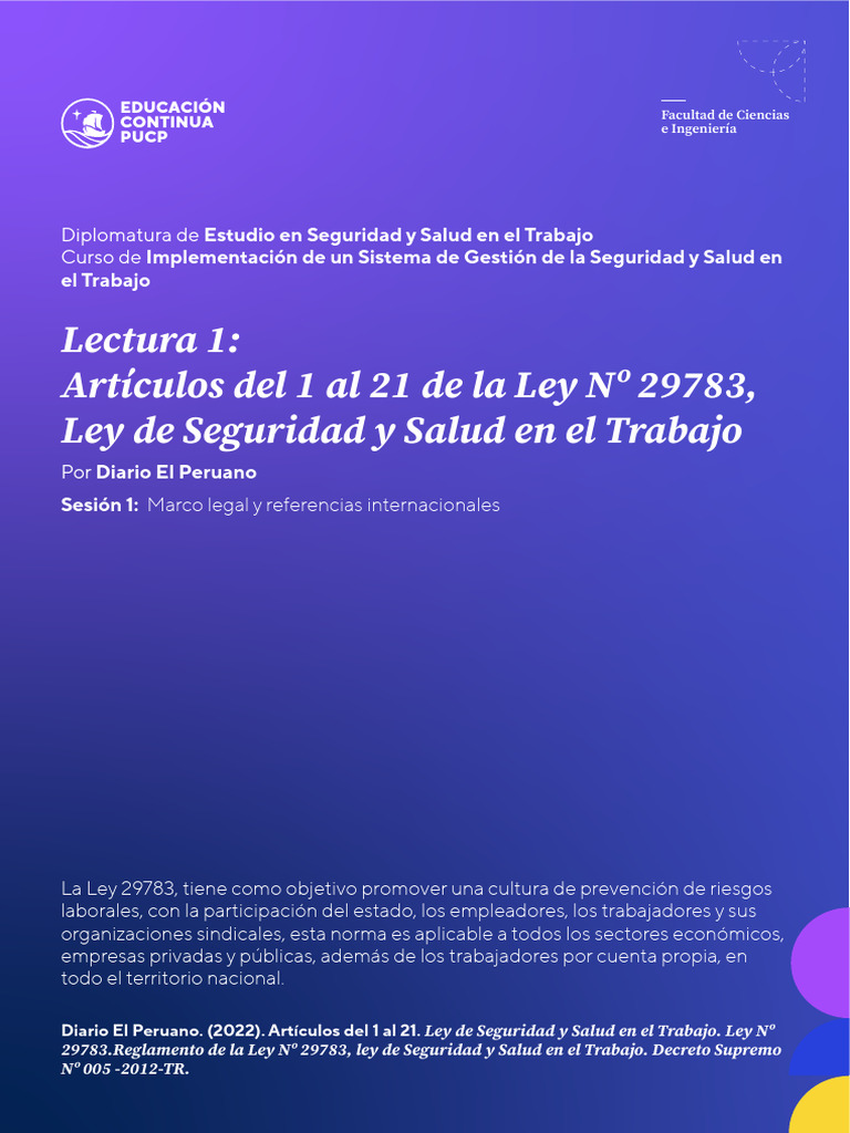 Ley de Seguridad y Salud en el Trabajo. Ley Nº 29783 | PDF | Seguridad y salud ocupacional ...