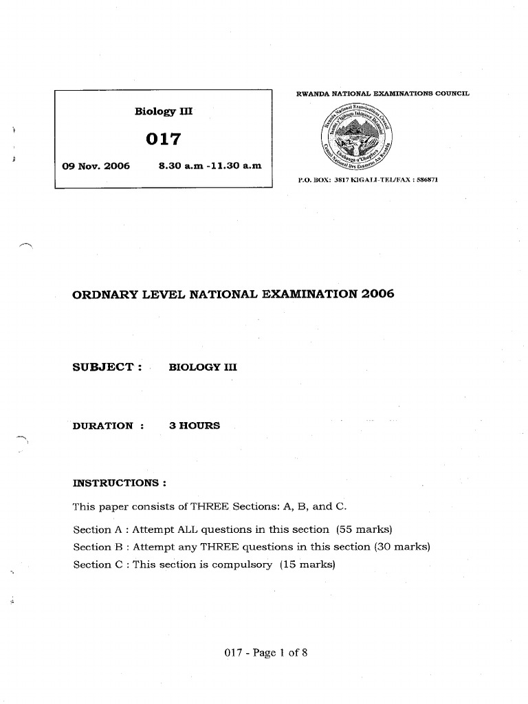 2006 Biology Health Sciences Past Paper | PDF