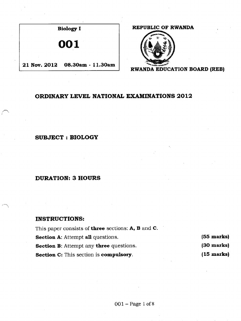 2012 Biology Health Sciences Past Paper | PDF