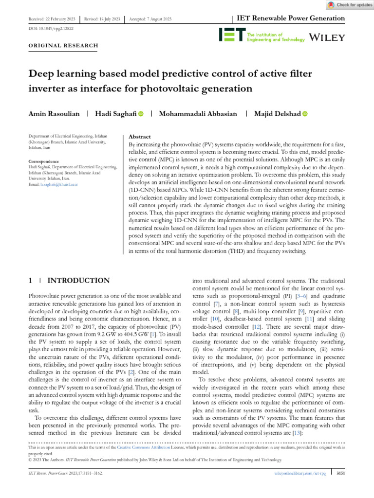 IET Renewable Power Gen - 2023 - Rasoulian - Deep Learning Based Model Predictive Control of ...