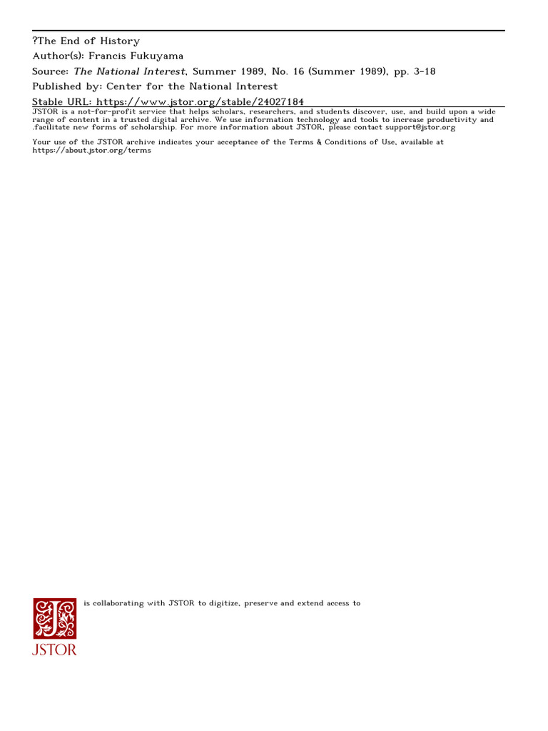 Fukuyama EndHistory 1989 | PDF | Georg Wilhelm Friedrich Hegel | Idealism
