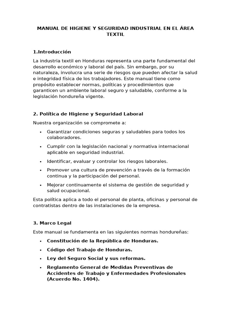 Manual de Higiene y Seguridad Industrial en El Área Textil | PDF | Seguridad y salud ocupacional ...