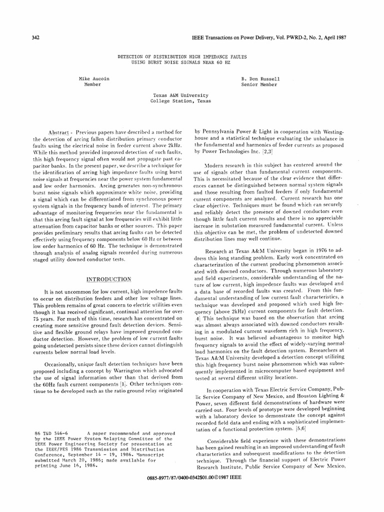 Detection of Distribution High Impedance Faults Using Burst Noise Signals Near 60 HZ | PDF ...