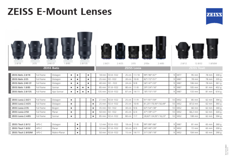 Brochure Zeiss e Mount Lenses en | PDF | Imaging | Product Design
