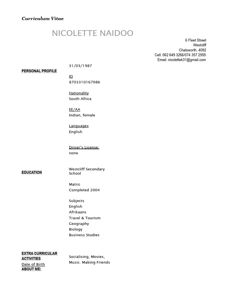 Nicolette Naidoo CV2023 | PDF