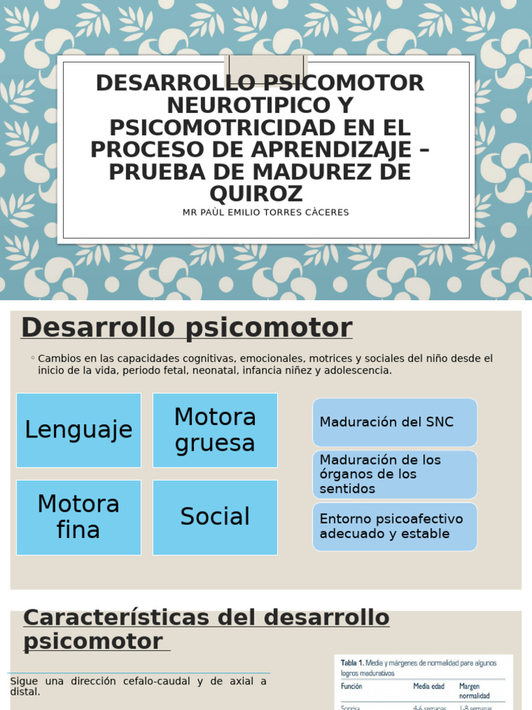 Desarrollo Psicomotor Neurotipico Psicomotricidad en El Proceso de Aprendizaje | PDF ...