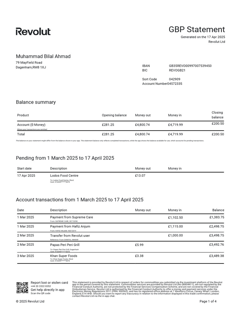 Revolut Statement: Sort Code 042909 | PDF | Qr Code | Banking Technology