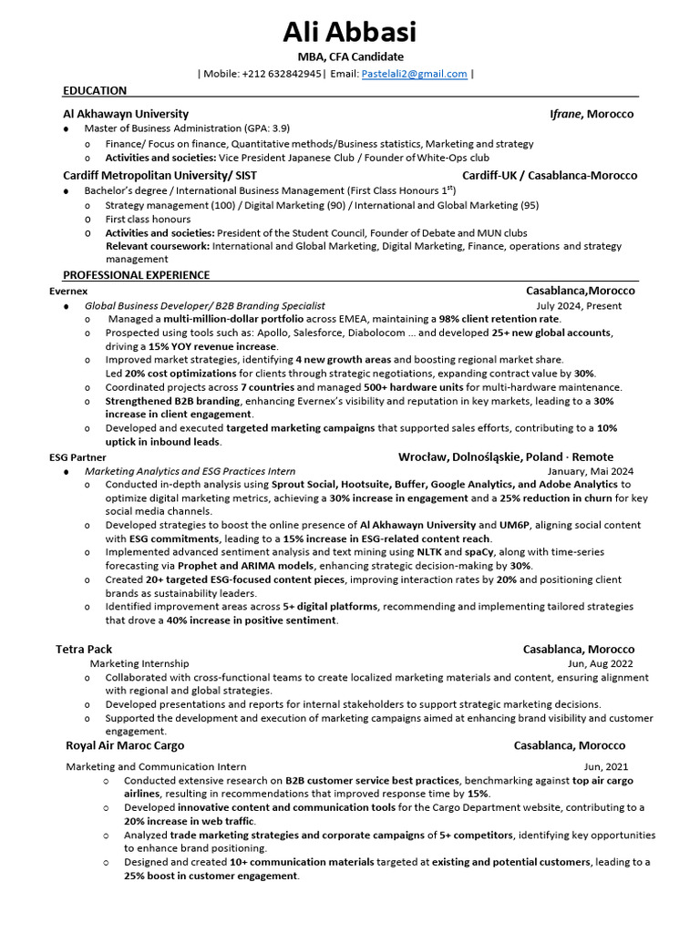 Ali Abbasi Marketing Resume 2024 | PDF | Marketing | Analytics