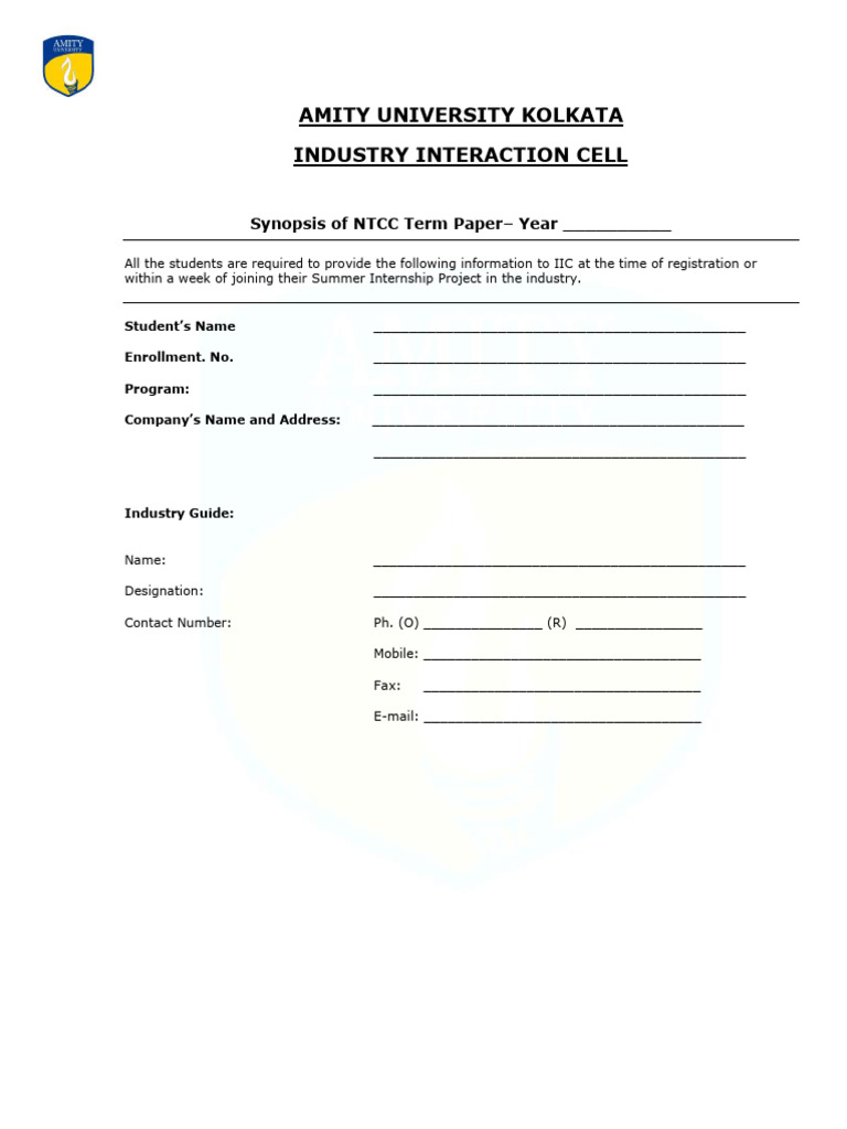 Internship Synopsis and ID Card Info | PDF