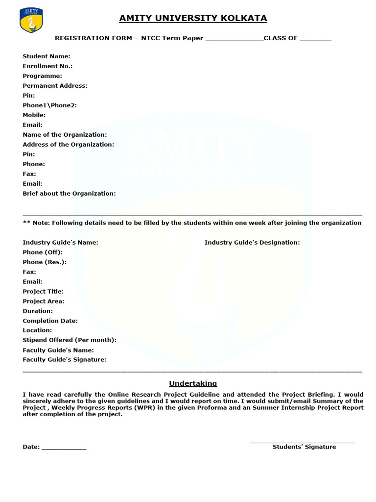 NTCC Term Paper Registration Form | PDF