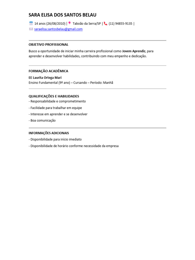 CV - Sara Elisa | PDF