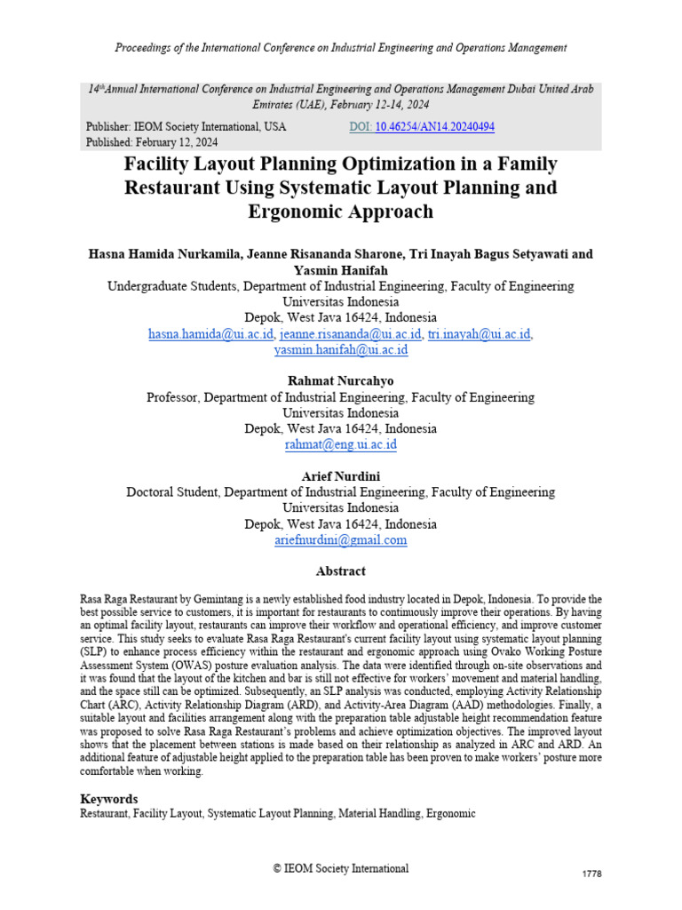 Facility Layout Planning Optimization in A Family Restaurant Using ...