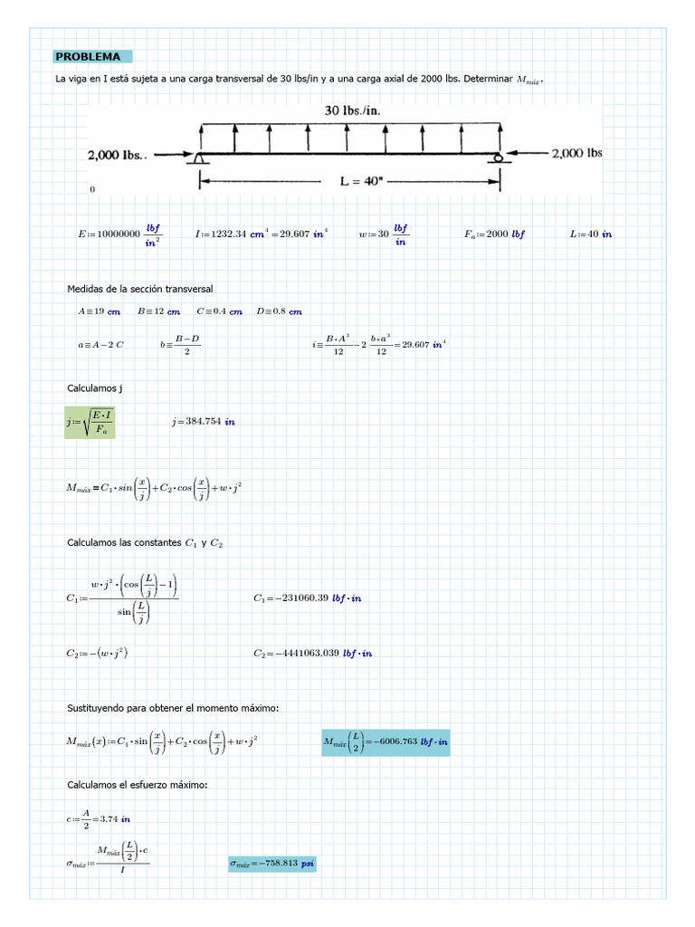 Problema - Viga Columna (Método de Coeficientes) | PDF