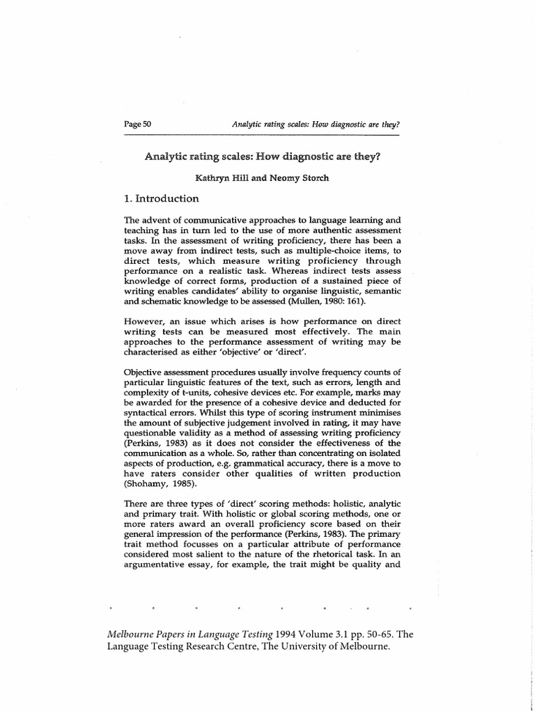Hill and Storch - Analyctic Rating Scales | PDF