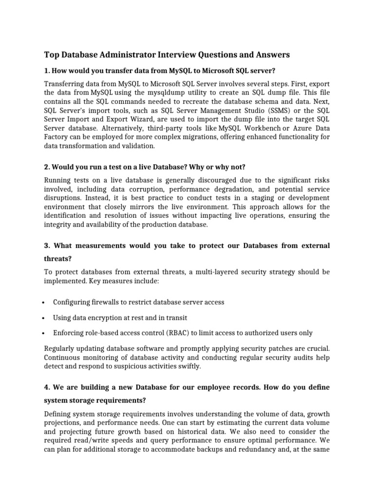 Top Database Administrator Interview Questions and Answers | PDF | Databases | Microsoft Sql Server