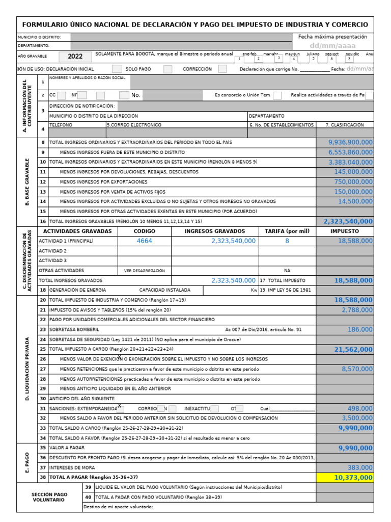 Formulario Unico Ica Nacional | PDF | Economias