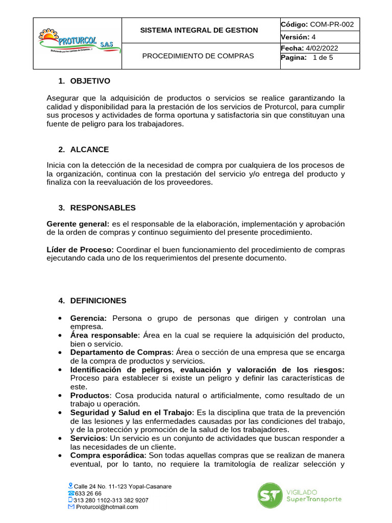 Com-pr-002 Procedimiento de Compras | PDF | Business